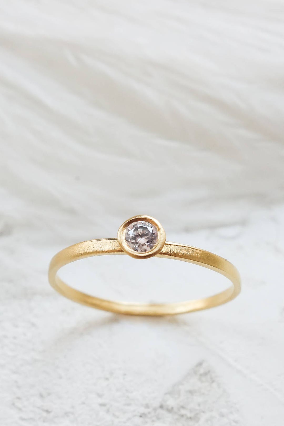 Solid Gold Diamond Cone Ring, Stacking Ring, Diamond Wedding Band ...