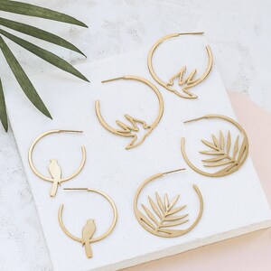 Palm Hoop Earrings, Hoop Earrings, Botanic Hoop Earrings - Etsy