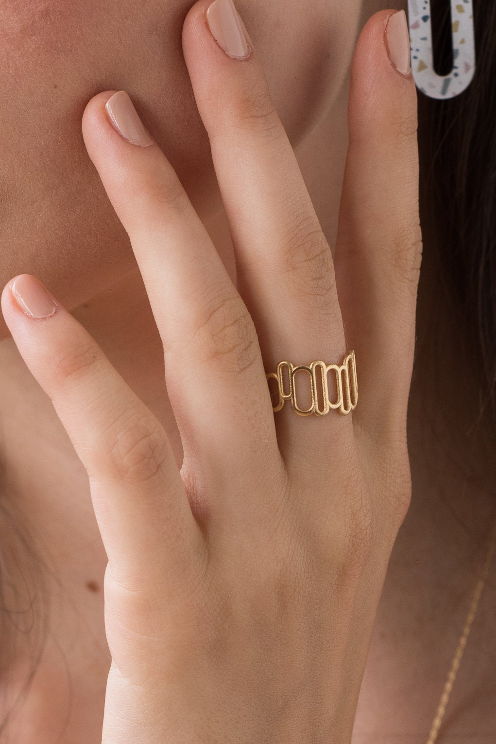 Contour Ring Gold Geometric Ring Gold Round Ring Dainty | Etsy