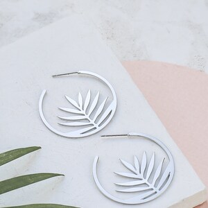 Palm Hoop Earrings, Hoop Earrings, Botanic Hoop Earrings - Etsy
