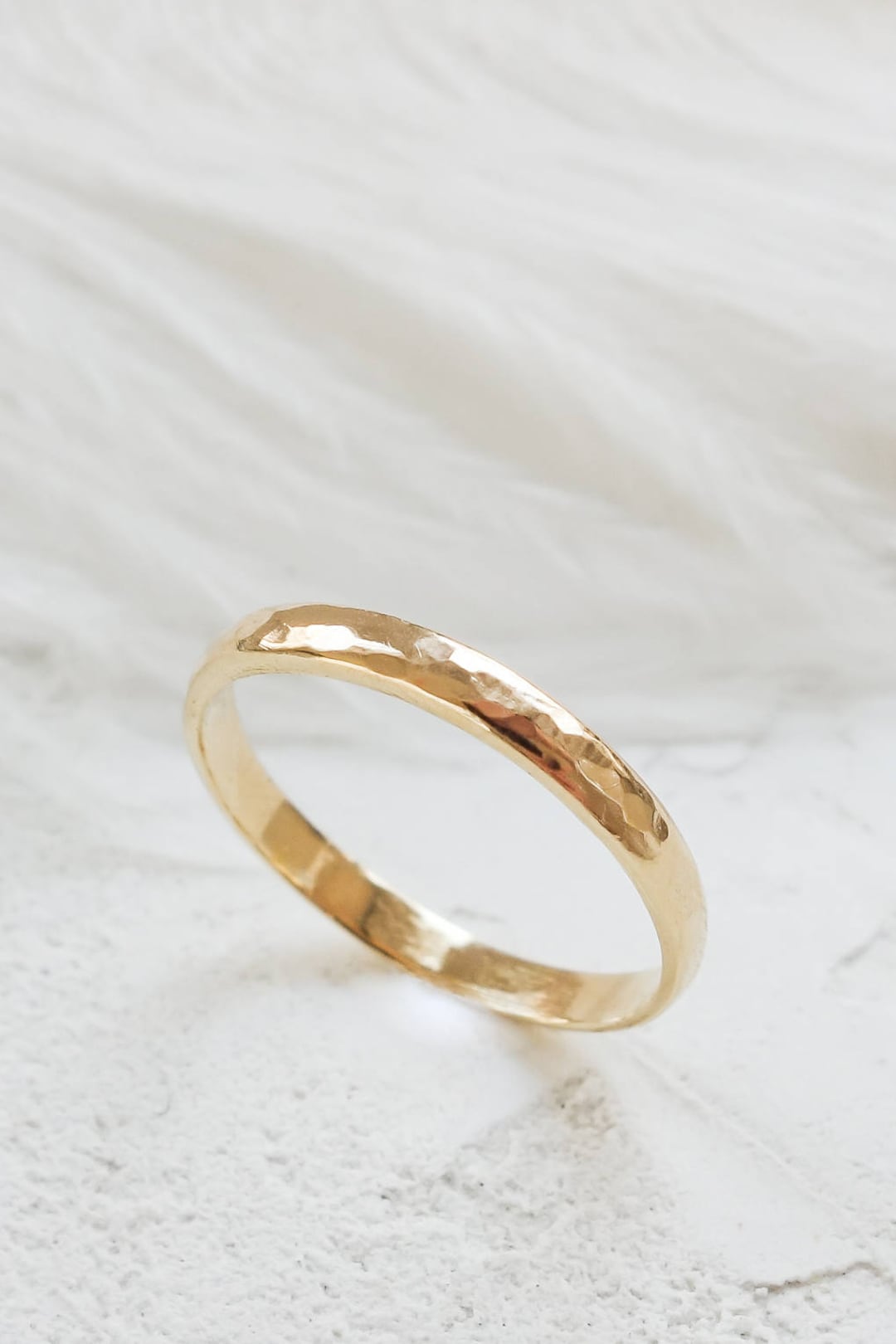 Semi-round Hammered Solid Gold Ring, Wedding Band. Wedding Ring, White ...