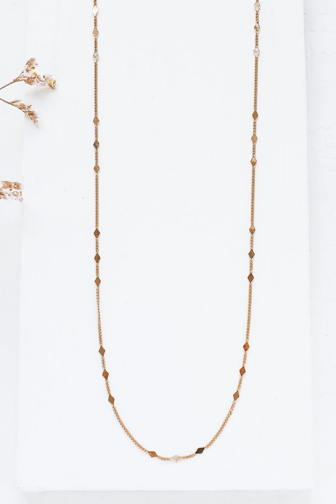 Basic Rhombus Necklace, Dainty Long Necklace, Minimalist Necklace ...