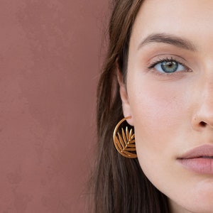 Palm Hoop Earrings, Hoop Earrings, Botanic Hoop Earrings - Etsy