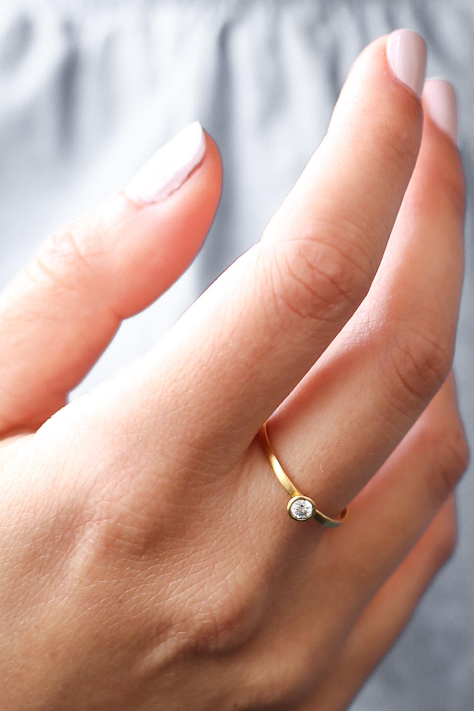 Solid Gold Diamond Cone Ring Stacking Ring Diamond Wedding | Etsy