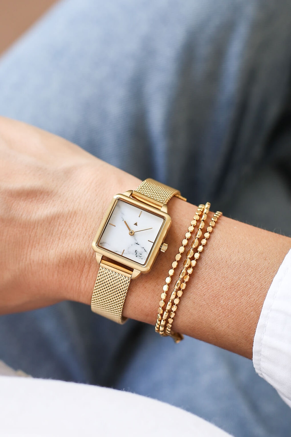Rectangle Watch With a Golden Mesh Strap Classic Women's - Etsy