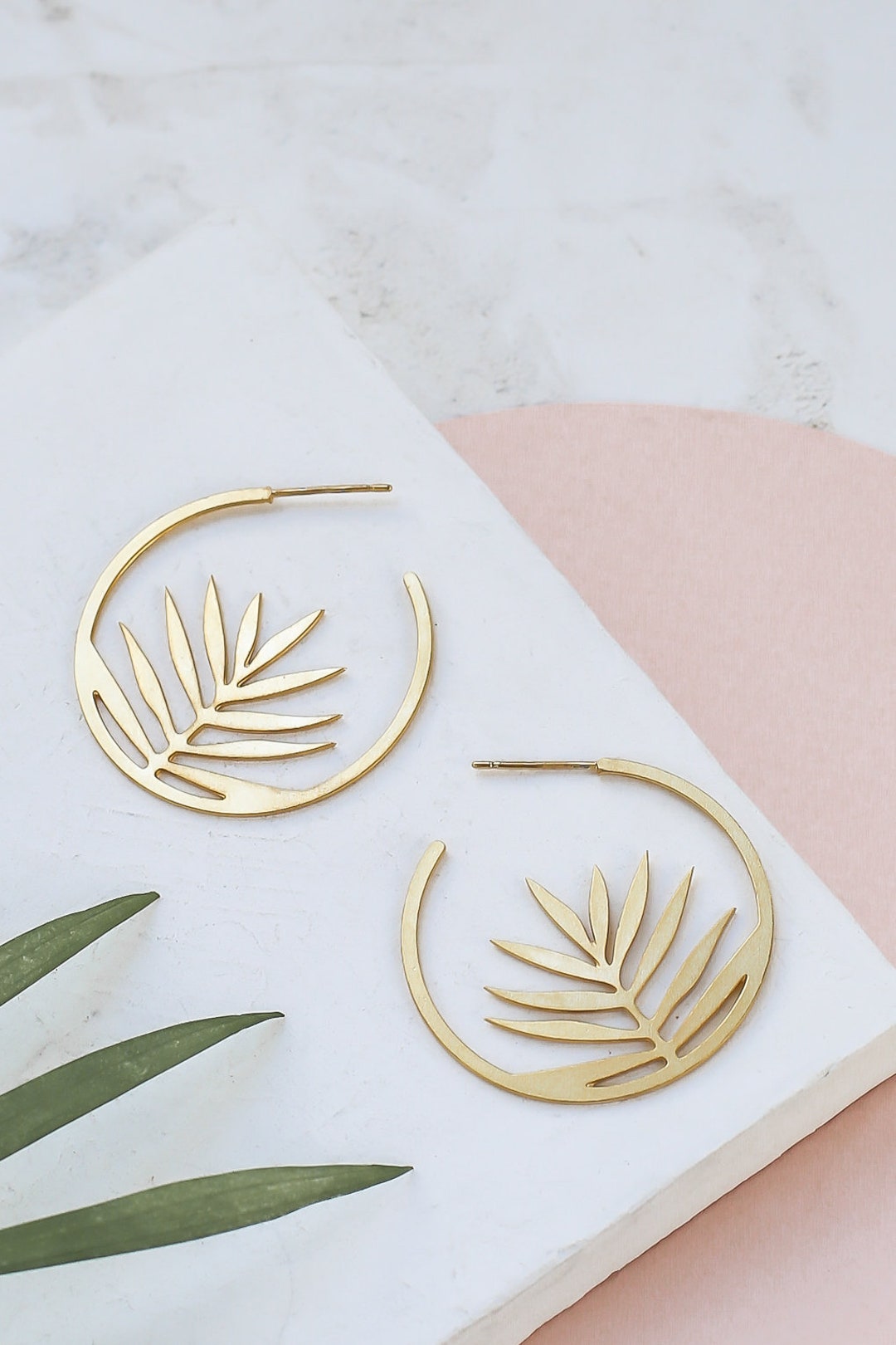 Palm Hoop Earrings, Hoop Earrings, Botanic Hoop Earrings - Etsy