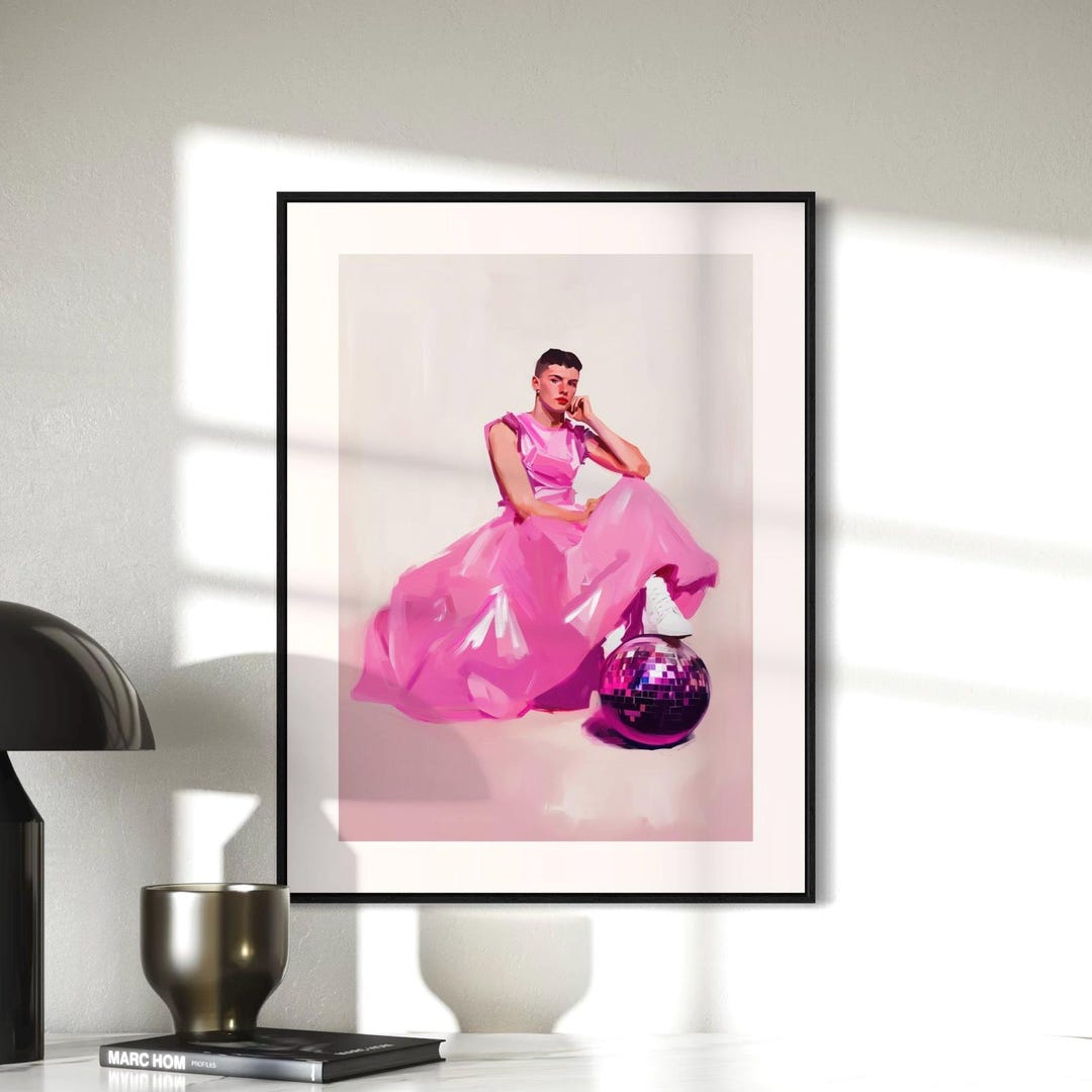 Disco Princess Art Print – Queer Elegance in Pink | Premium 200gsm ...