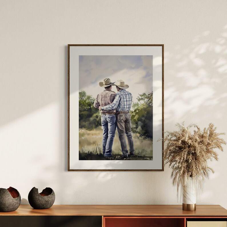 Side by Side Cowboy Gay Art Print – Romantic Western LGBTQ Wall Art ...