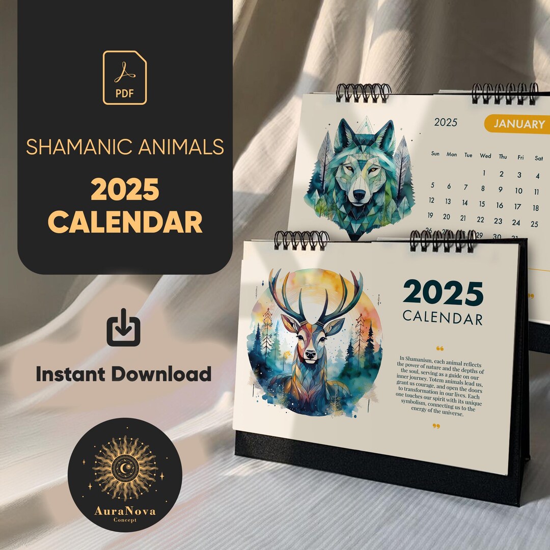2025 Printable Animal Spirit Calendar, Shamanic Desk Calendar, Mystical ...