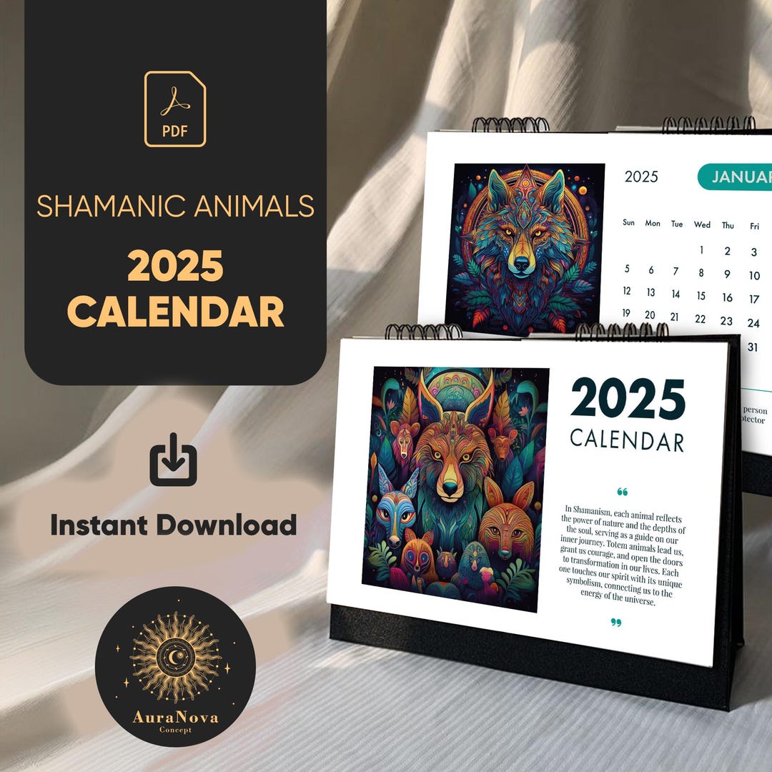 2025 Calendar Shamanic Animals Desk Calendar, Printable Digital ...