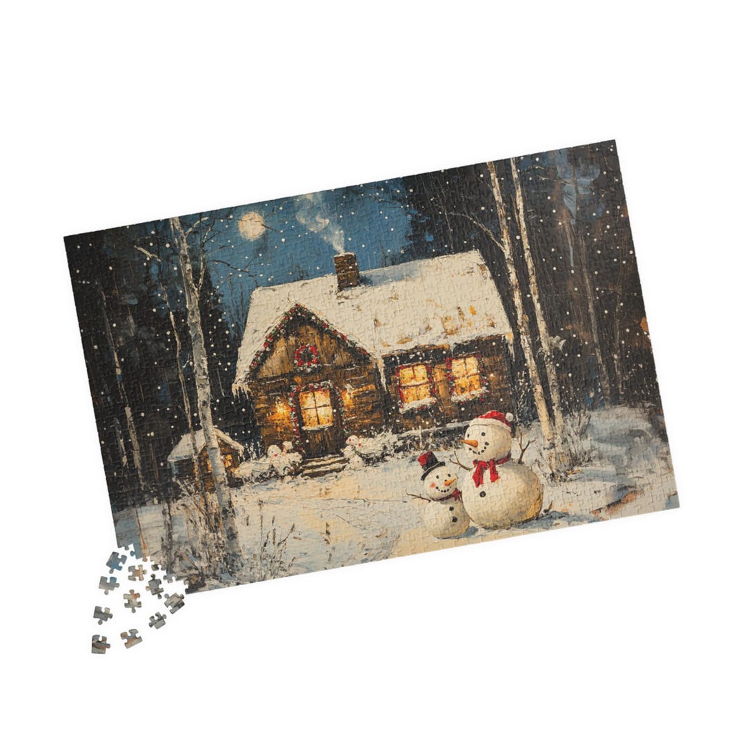 Cozy Rustic Cabin Snowmen Winter Snowfall 1014 Piece Jigsaw Puzzle ...