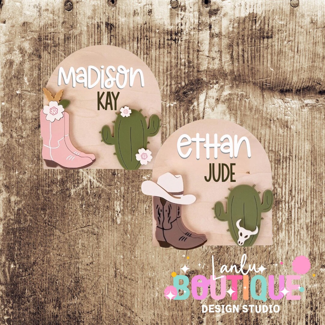 Personalized Western Arch Name Decor - Custom Cowboy Boot Cactus Wall ...