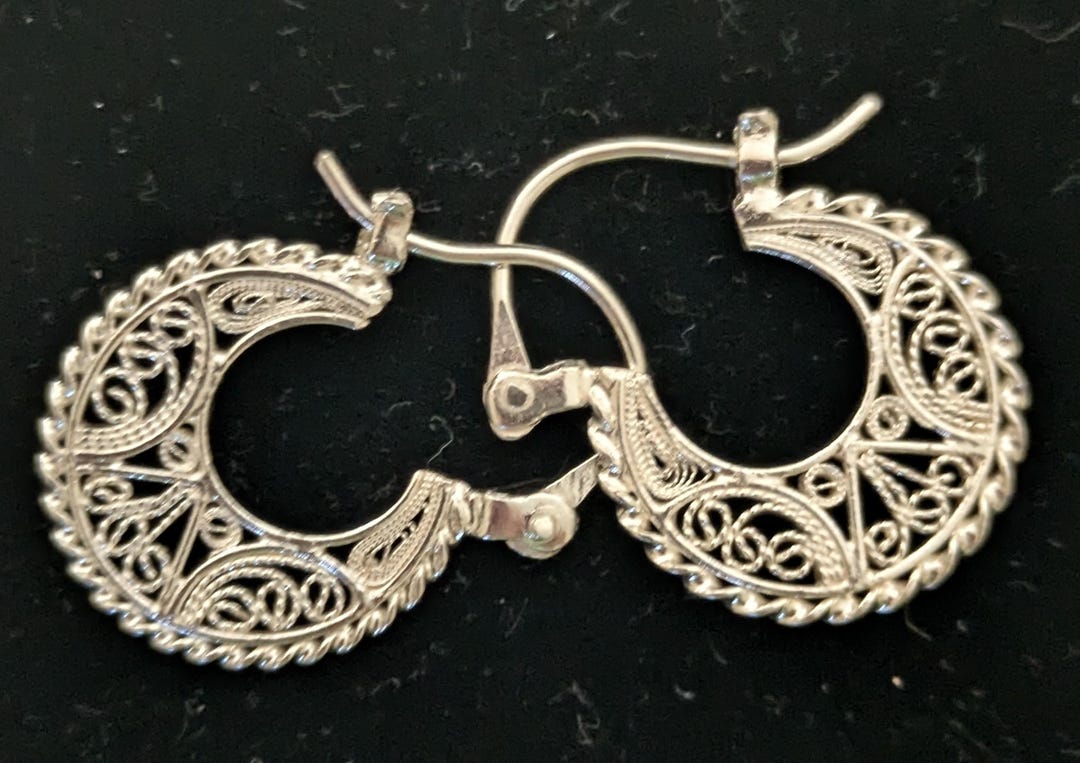 925 Silver Filigrana De Colombia Hoop Earrings 1 Inch - Etsy