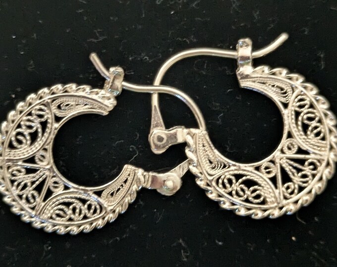 925 Silver Filigrana De Colombia Hoop Earrings 1 Inch - Etsy