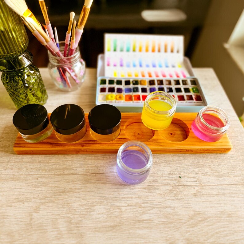 Wooden Paint Holder With Glass Jars - Handmade Paint Caddy for Artists ...
