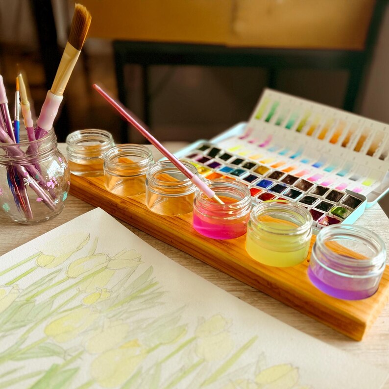 Wooden Paint Holder With Glass Jars - Handmade Paint Caddy for Artists ...