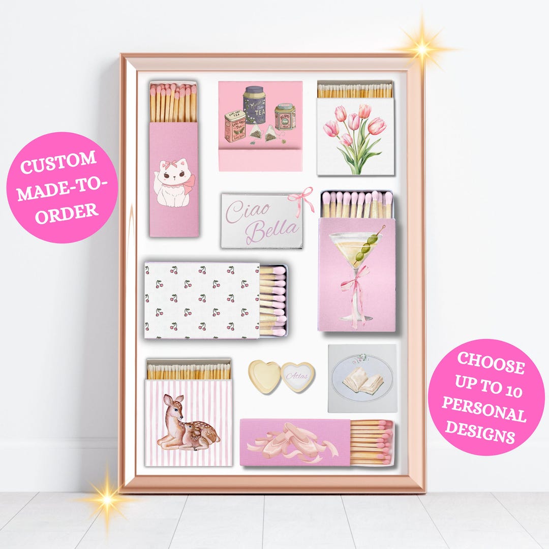 Personalized Matchbook Pink Poster, Custom Matchbox Art, Mother's Day ...