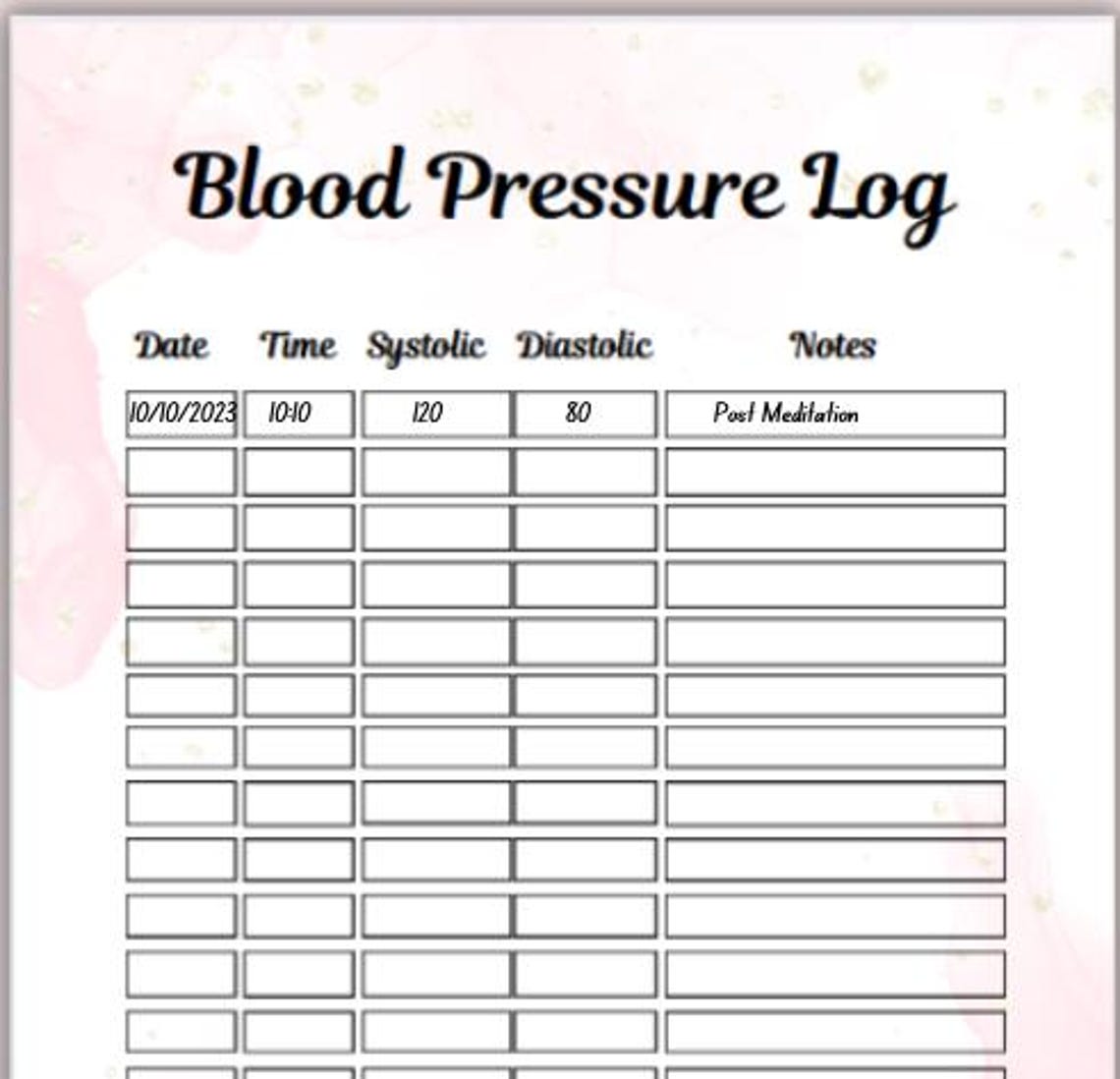 Printable & Digital Blood Pressure Log | Track Your Health | Systolic ...