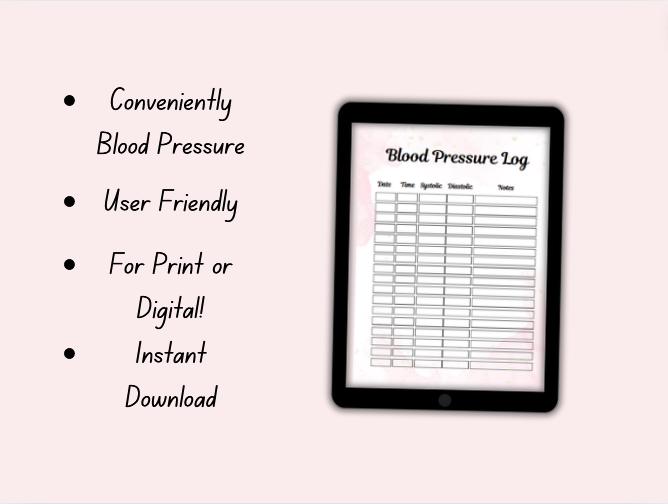 Printable & Digital Blood Pressure Log | Track Your Health | Systolic ...