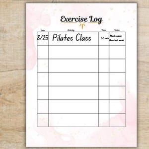 Printable & Digital Exercise Log Fitness Journal Tracker Workout ...