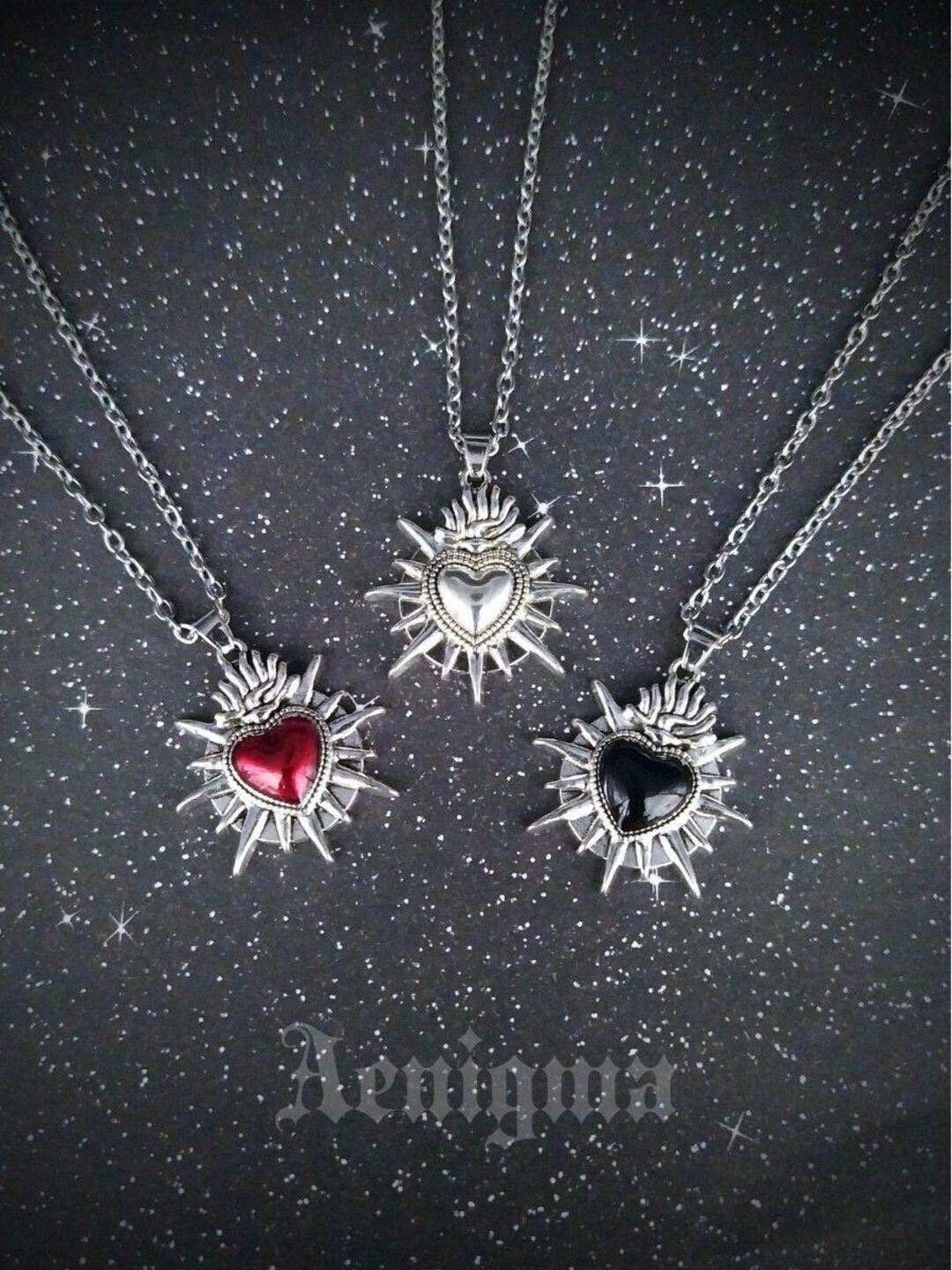 INVICTUS Ex-voto Sacred Heart Necklace, Silver, Red or Black Heart ...