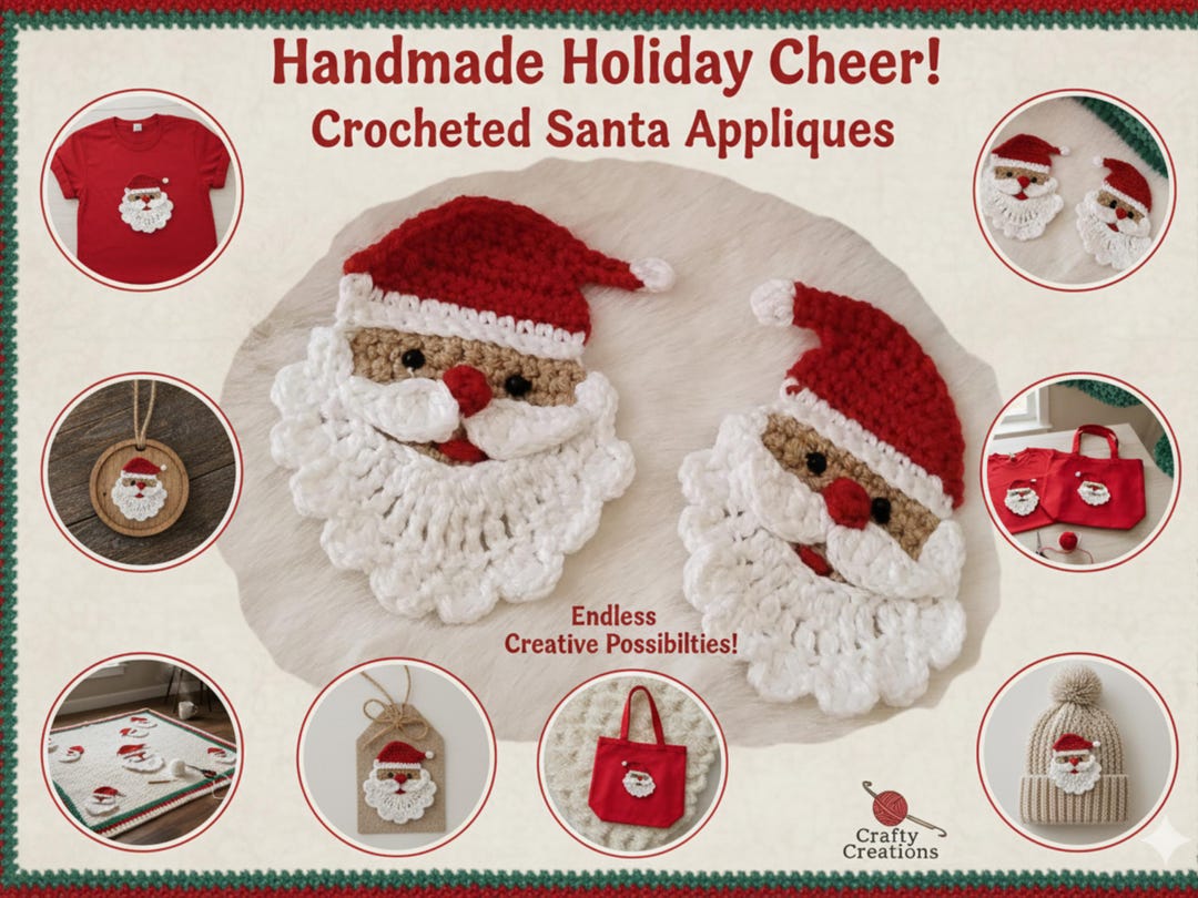Santa Face Applique Crochet Pattern (PDF Download) - Etsy