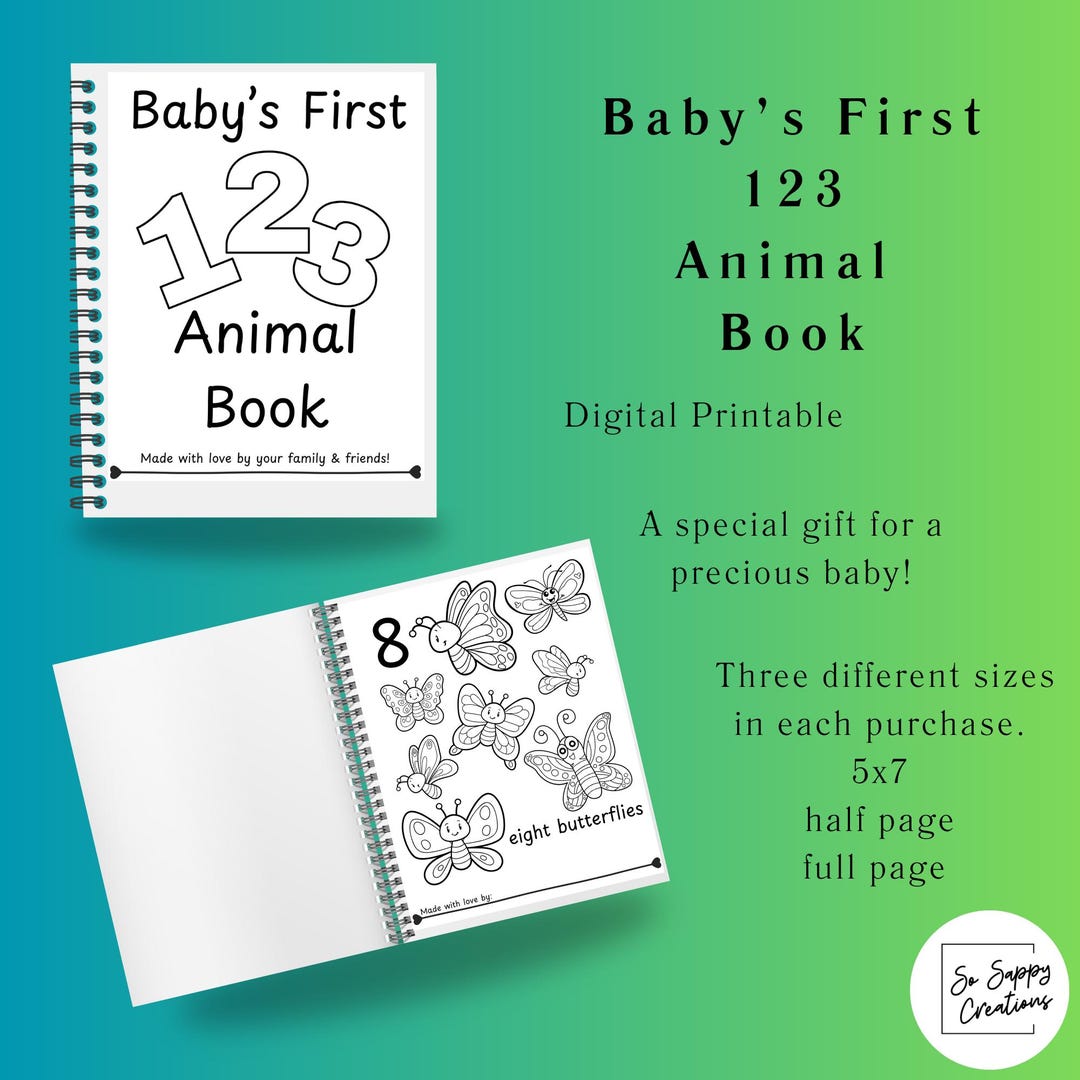 Baby's First 123 Animal Book, Baby Shower Activity, Keepsake, Baby ...