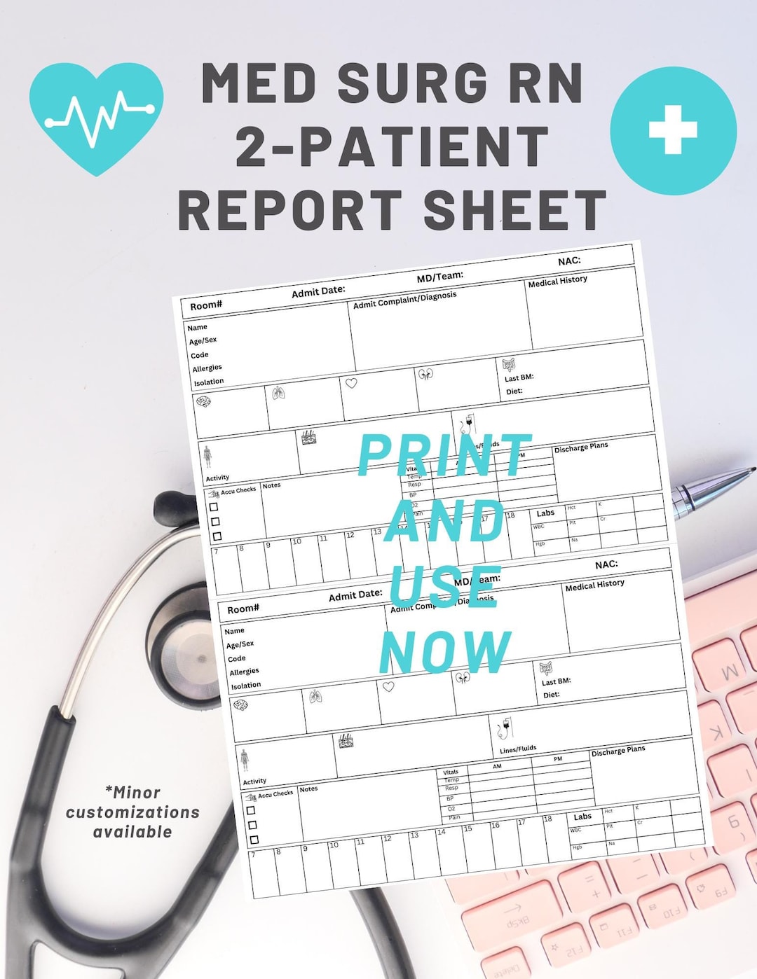 Medical Surgical RN 2-patient Report Sheet - Download and Use Now! - Etsy