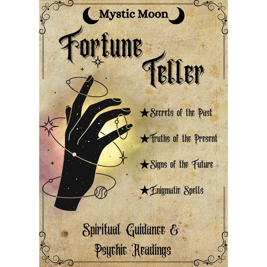 Mystic Moon Fortune Teller Printable, Vintage Style, Psychic Sign ...
