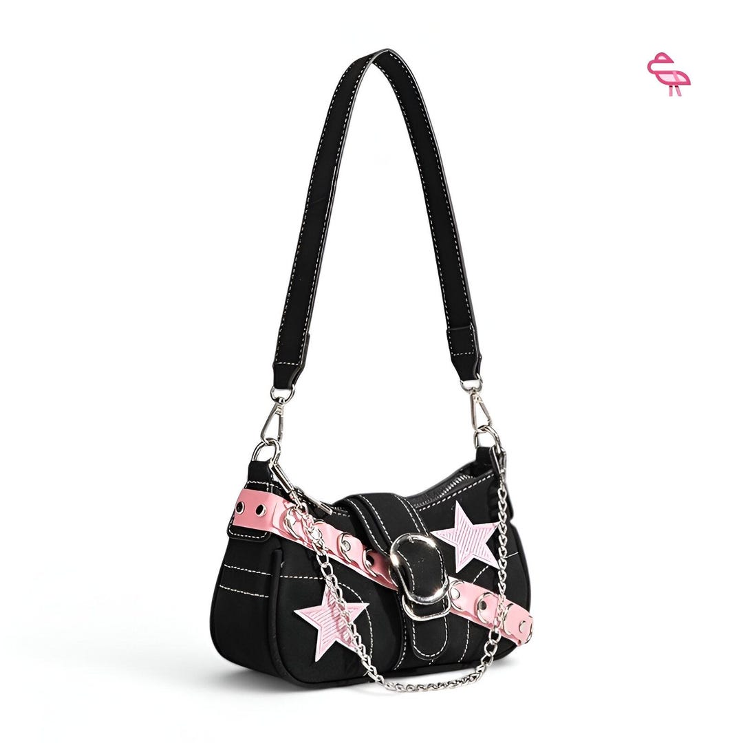 Y2K Punk Pink Star Purse | Baguette Bag With Chain & Grommet Strap ...