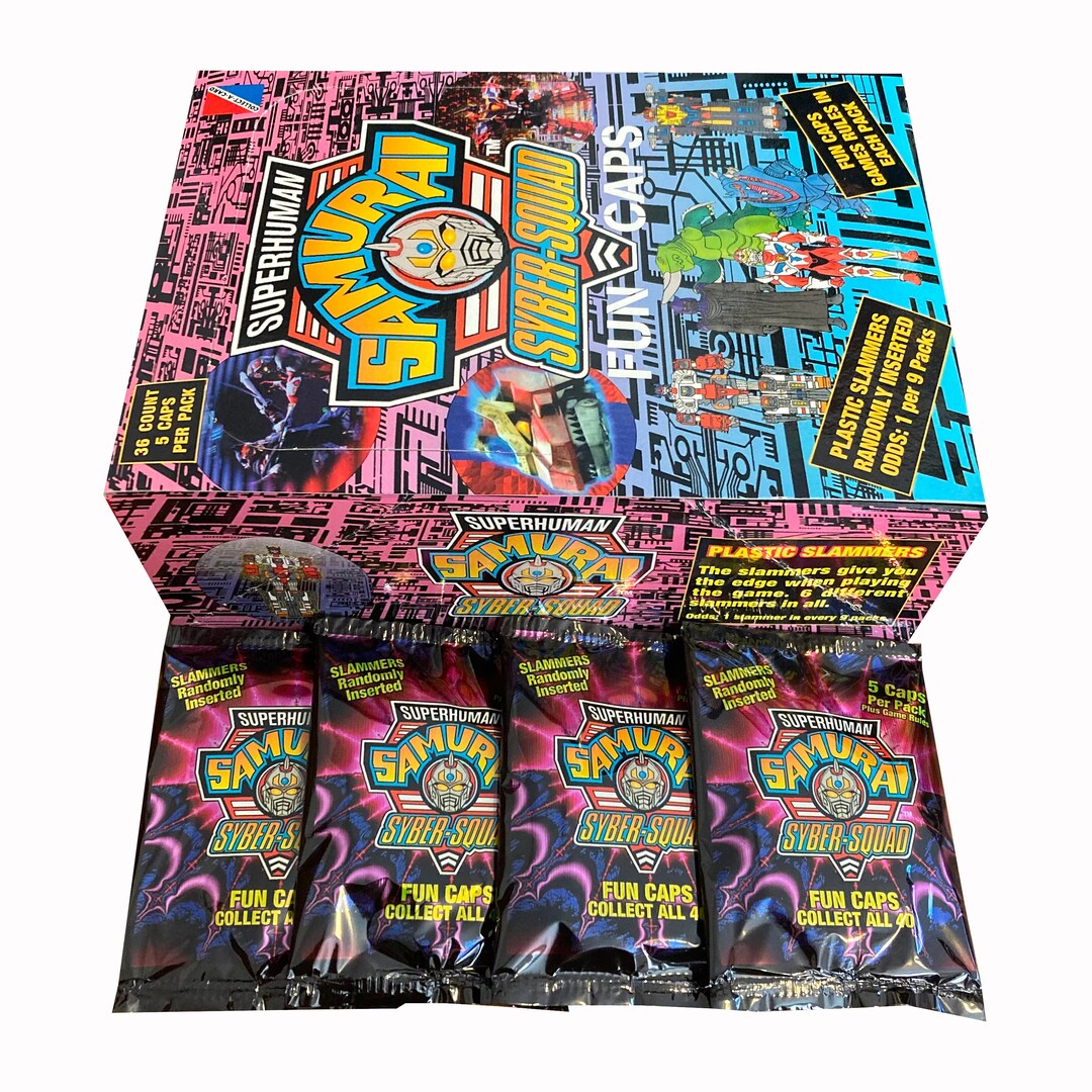 4 Packs of Superhuman Samurai Syber-squad Fun Caps Pog Packs. 5 Milk ...