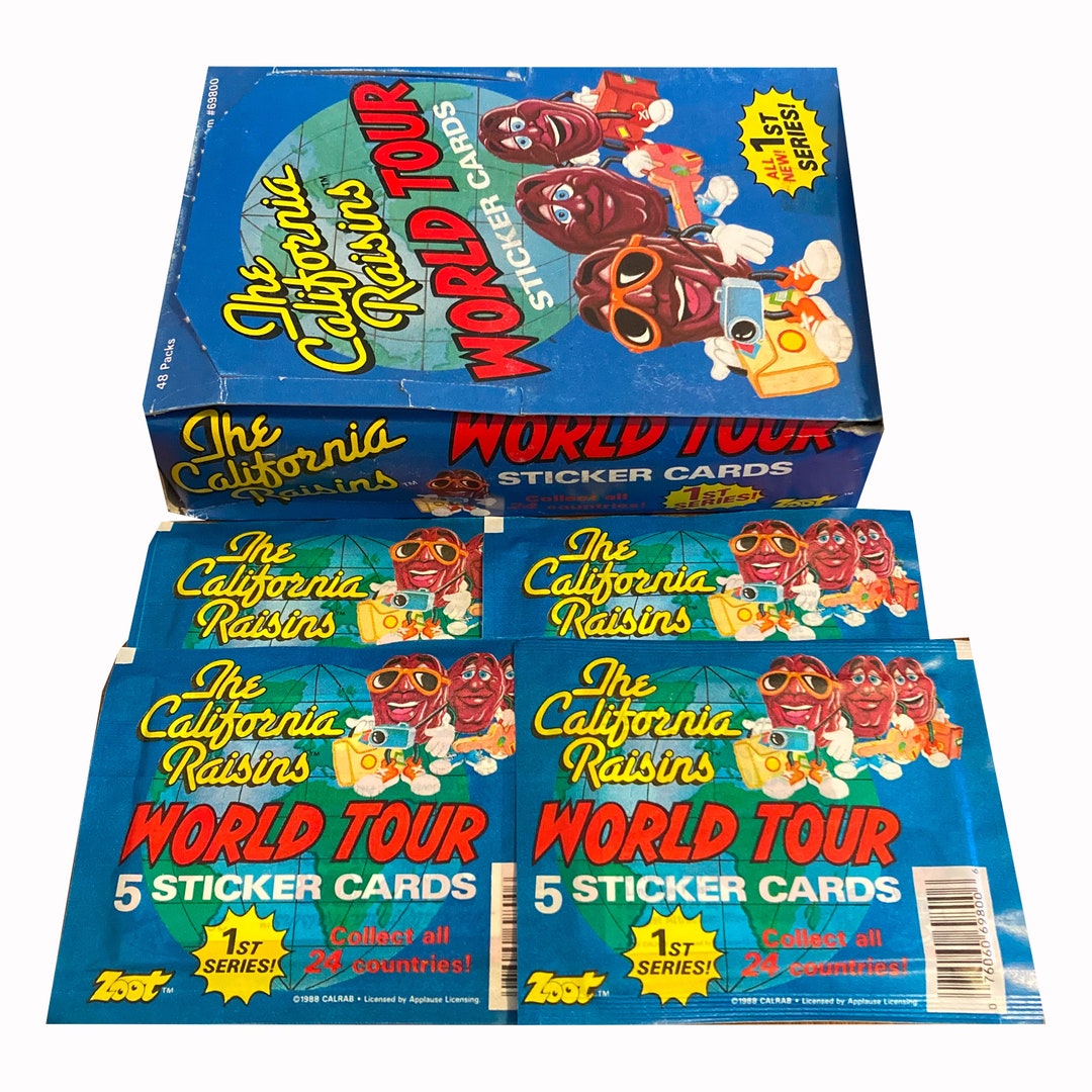 4 Packs of the California Raisins World Tour Stickers. 5 Sticker Cards ...