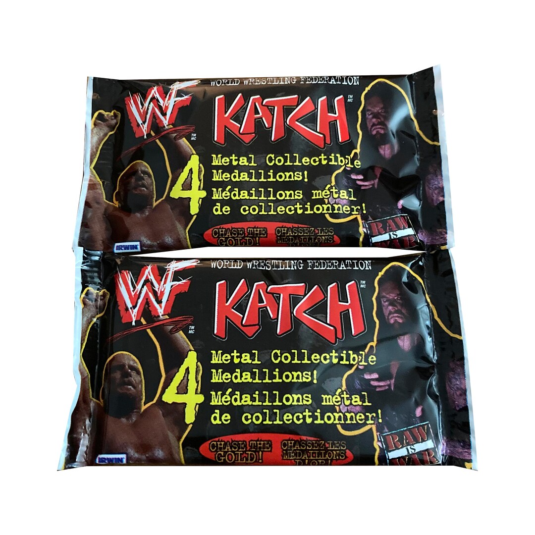 2 Packs of WWF Katch Collectable Metal Medallions. 4 per Pack, Over 50 ...
