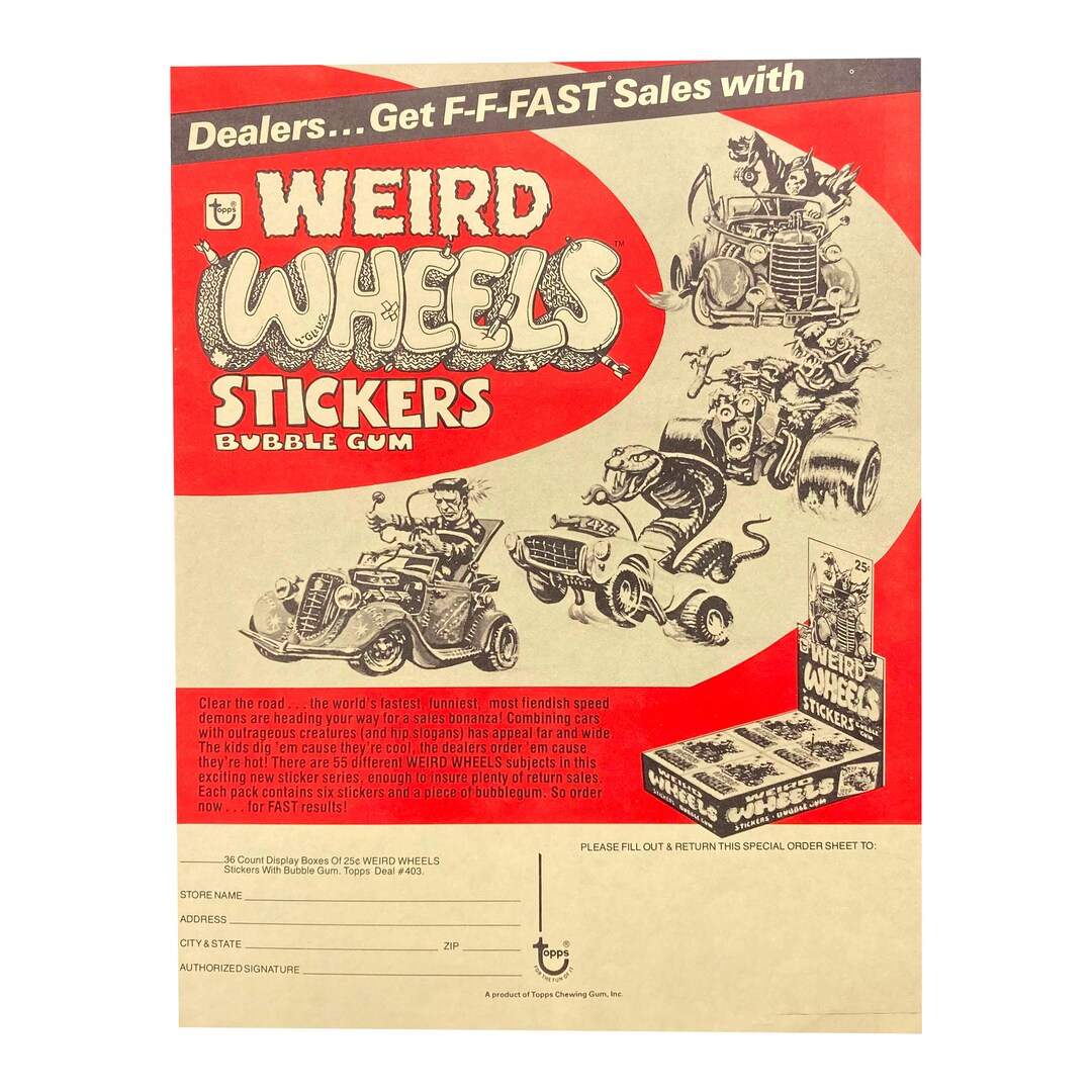 Weird Wheels Trading Sticker Card Dealer Sell Sheet. 8.5x11 Sheet in ...