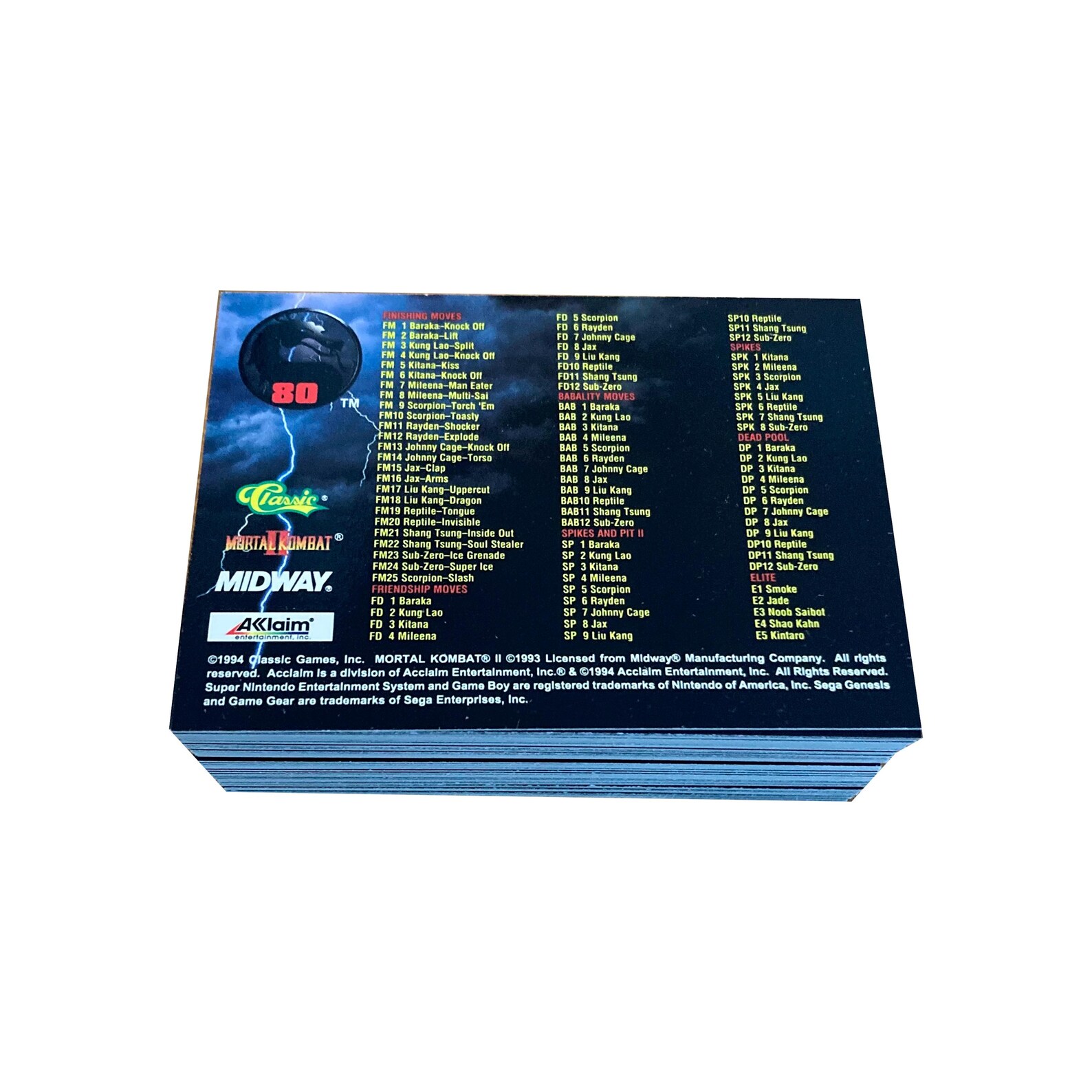 Mortal Kombat II Complete Set of 80 Vintage Video Game Trading Cards in ...