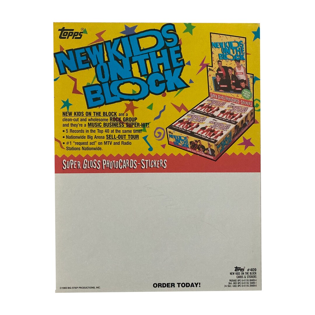 New Kids on the Block Trading Cards Dealer Sell Sheet. 8.5" X 11" Sheet ...