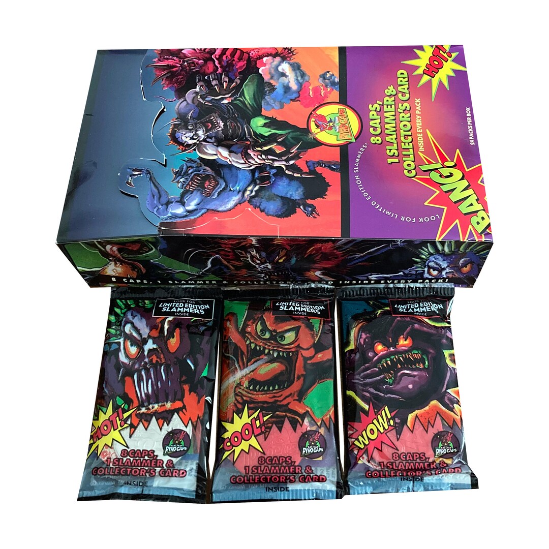 3 Packs of Pyro Caps Vintage Pogs. 8 Milk Caps, 1 Slammer & 1 Collector ...