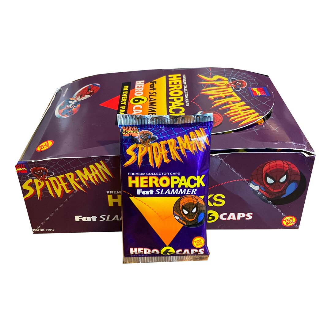 1 Pack of Spider-man Hero Caps Vintage Pogs. 6 Milk Caps + Fat Slammer ...
