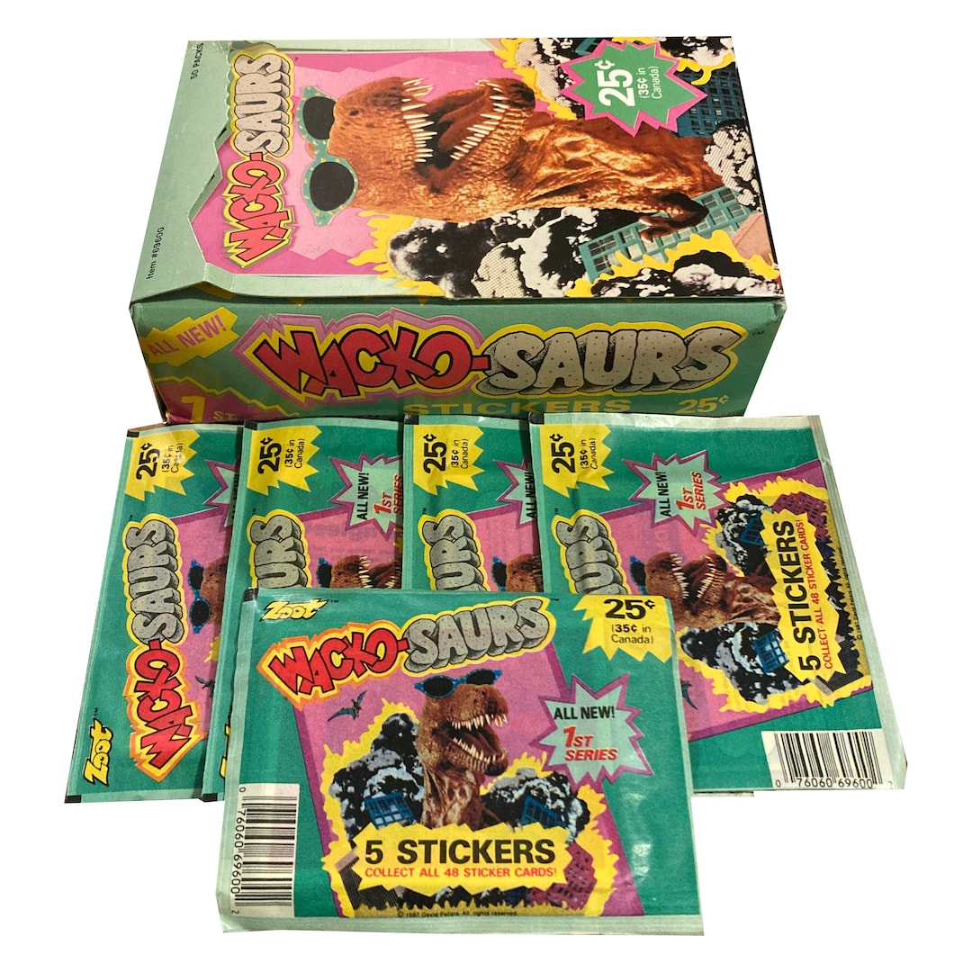 5 Packages of Wacko-saurs Vintage Sticker Cards. Wacky Dinosaur ...