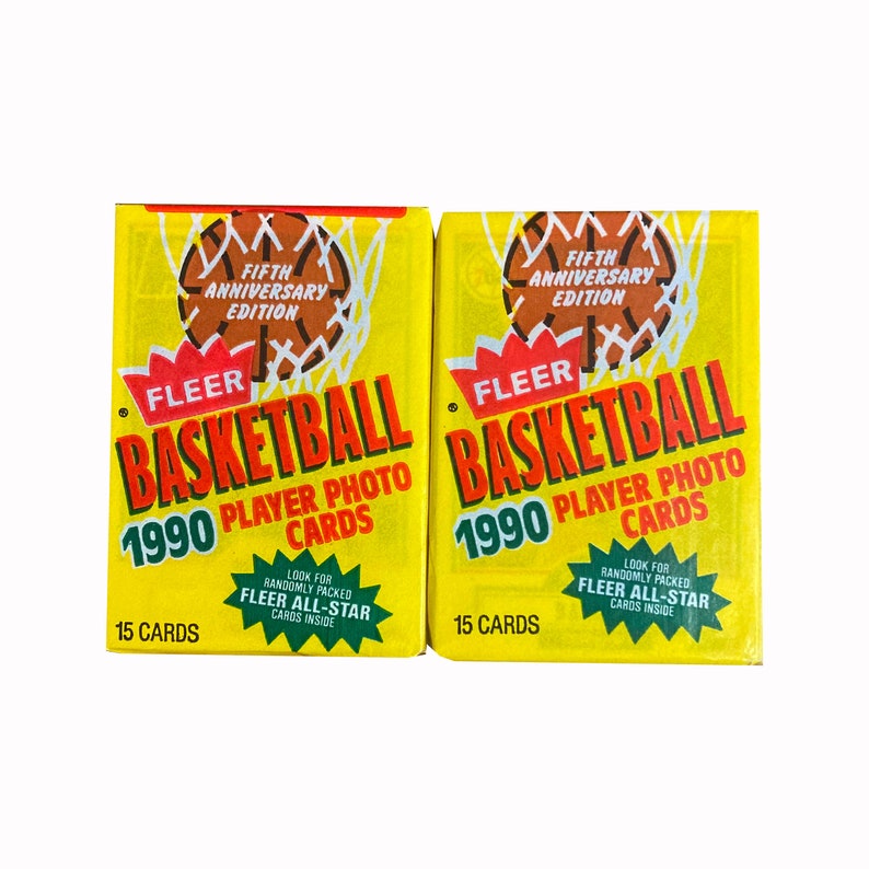 2 Packs of Vintage 1990 Fleer NBA Basketball Cards. 15 Player Photo ...