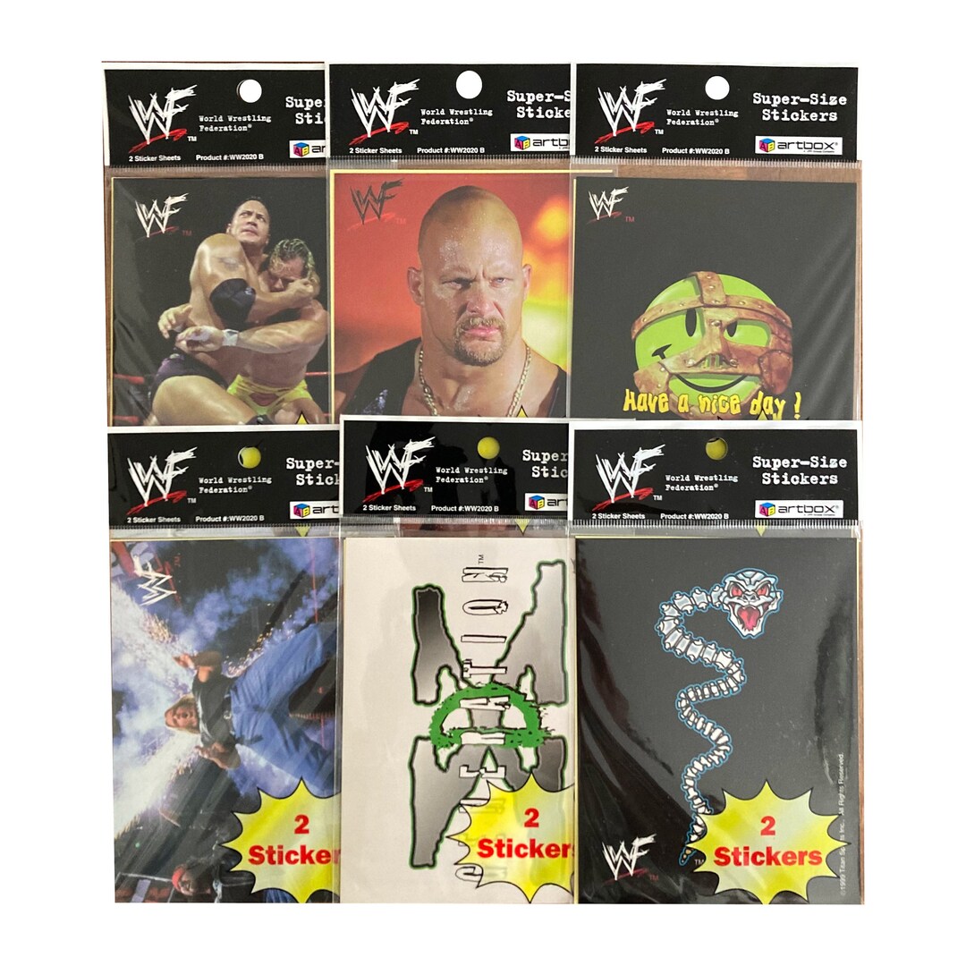 Complete Set of 12 WWF Super-size Stickers Brand New in Package. 6 ...