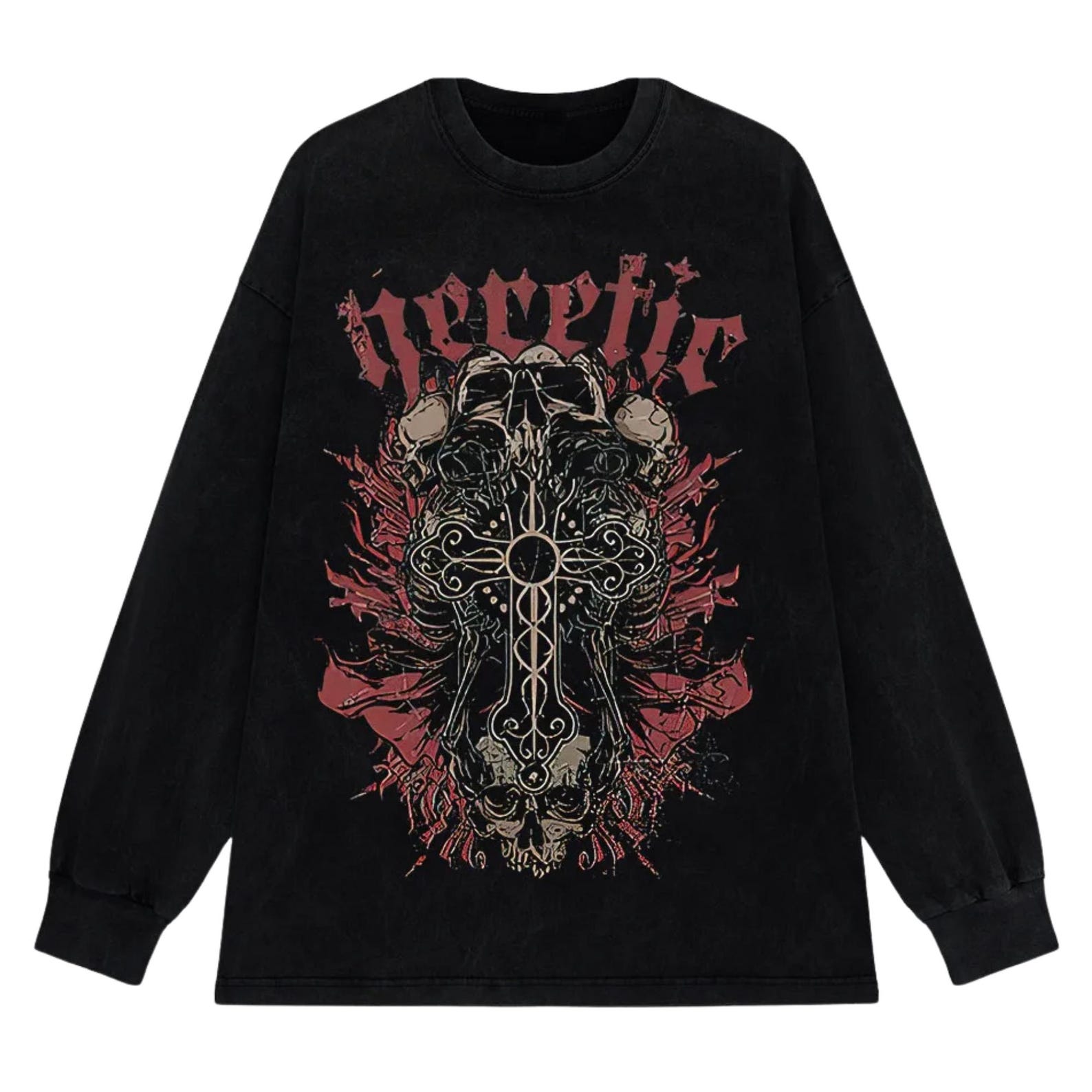 Dark Grunge Goth Skull Print Vintage 90s Oversized Shirt, Washed Skull ...