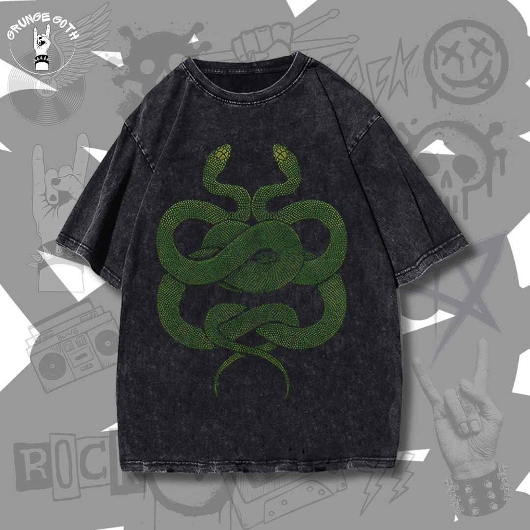 Grunge 90s Baggy Y2K Snakes Print Shirt | Aesthetic Retro Gothic ...