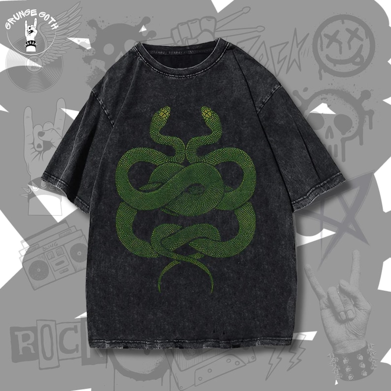 Grunge 90s Baggy Y2K Snakes Print Shirt | Aesthetic Retro Gothic ...