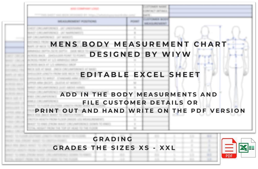 Men's Body Measurement Chart/ Template for Personal or Professional Use ...