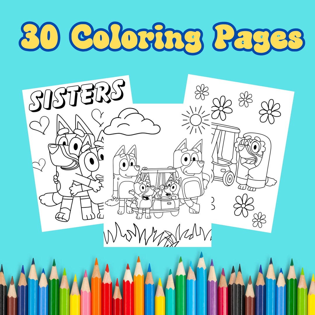 Blue Dog Coloring Sheet, Girly Blue Dog Party, Party Favors, Party ...