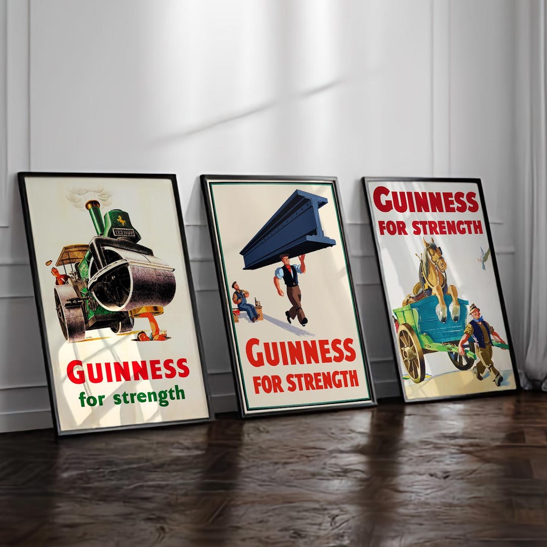 Guinness Power Poster Set - Vintage Canvas Poster - Cafe Wallpaper ...