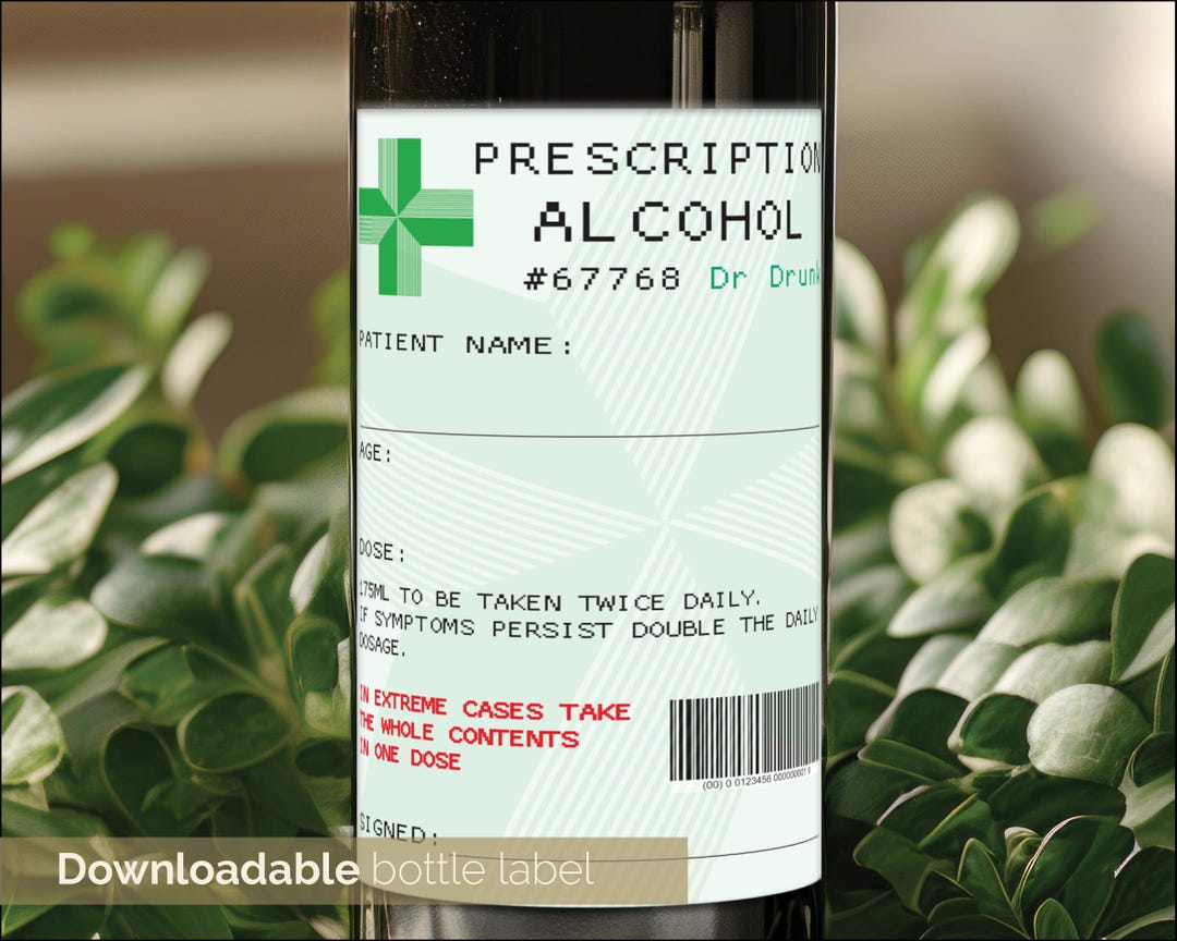 Printable Prescription Alcohol Bottle Label | Office Party Gift ...