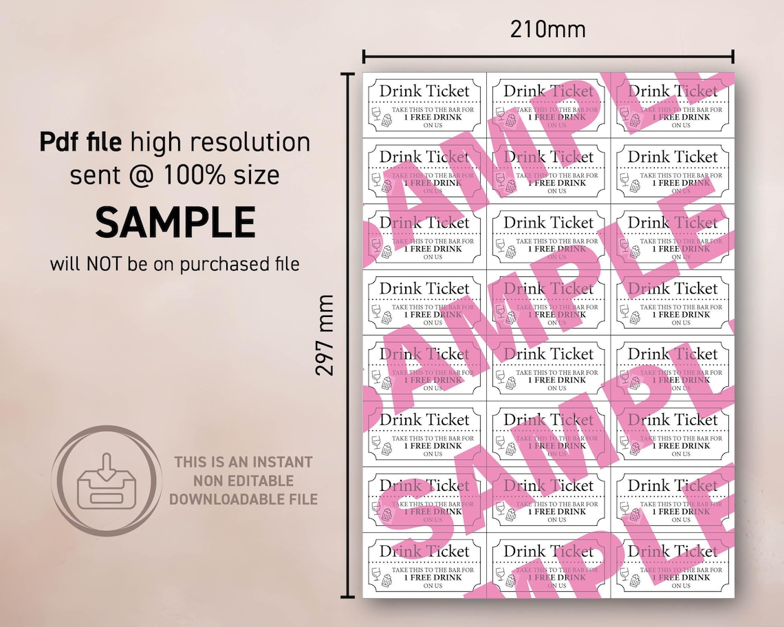 Printable Party Drink Tickets | Drink Voucher Template | Wedding Party ...