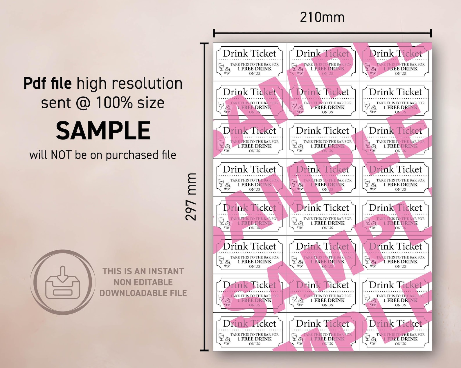 Printable Party Drink Tickets | Wedding & Office Events (digital ...